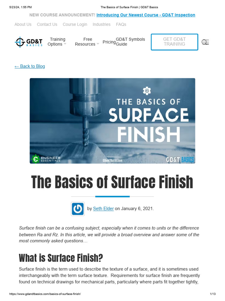 The Basics of Surface Finish - GD&T Basics | PDF | Surface Roughness