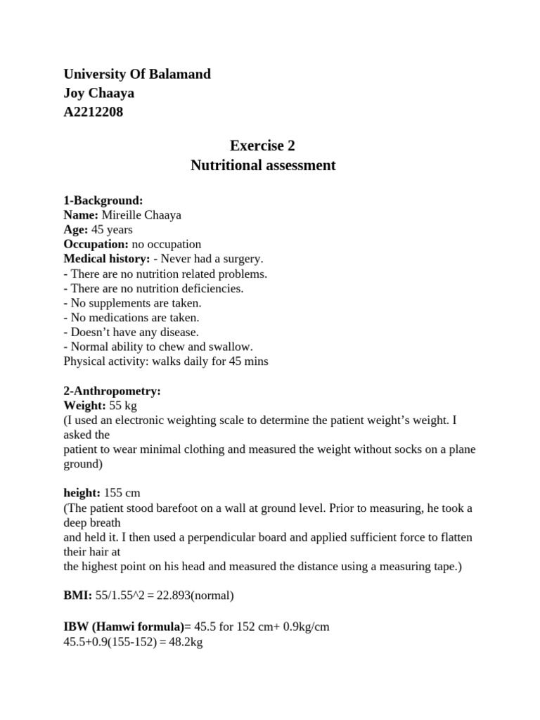 Exercise 2 - Nutritional Assessment | PDF | Hand | Musculoskeletal System