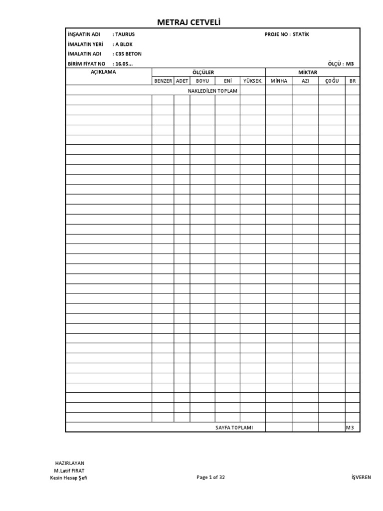 Metraj Sayfasi Ornek | PDF