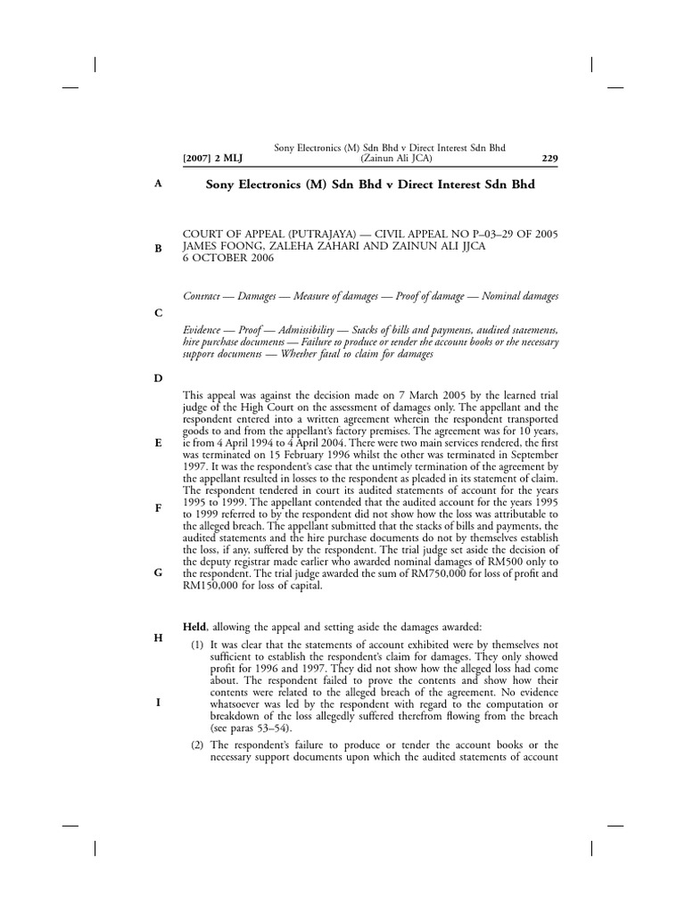 Sony Electronics (M) SDN BHD V Direct Interest SDN BHD | PDF | Damages ...
