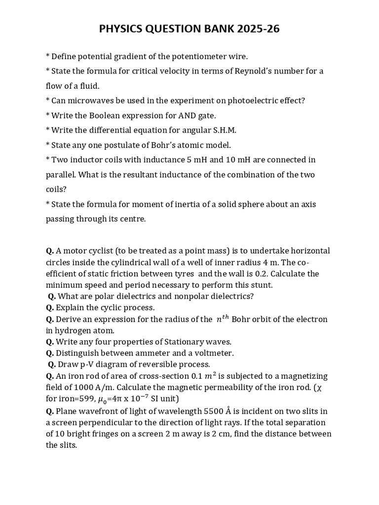 Physics Question Bank 2025-26 | PDF | Inductor | Capacitor