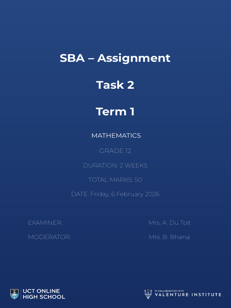 Grade 12 - Mathematics - Task 2 - Assignment - Question - Paper | PDF ...