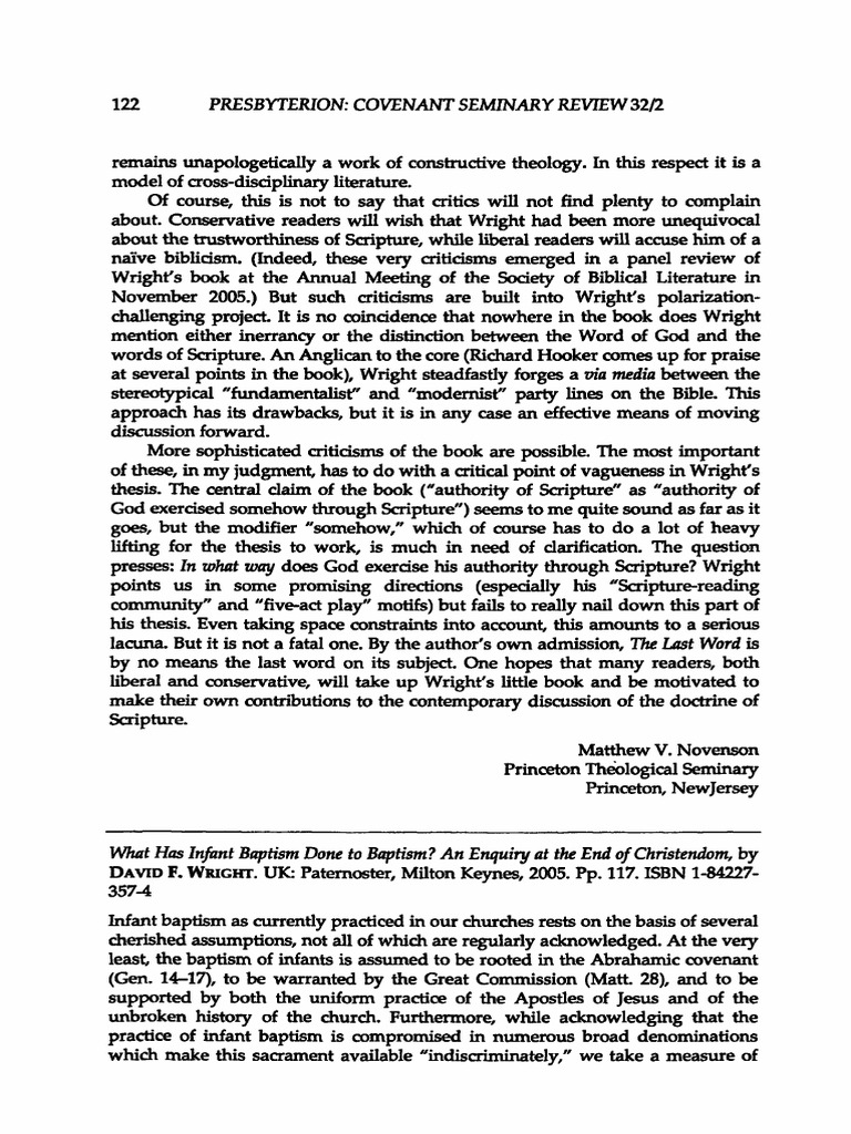 David F Wright What Infant Baptism Has D | PDF | Baptism | Abrahamic ...