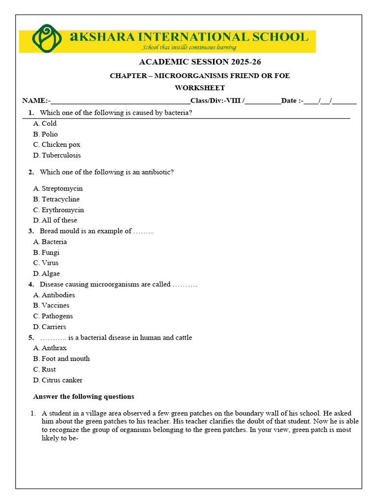 Micro Organisms Worksheet | PDF | Diseases And Disorders | Medicine