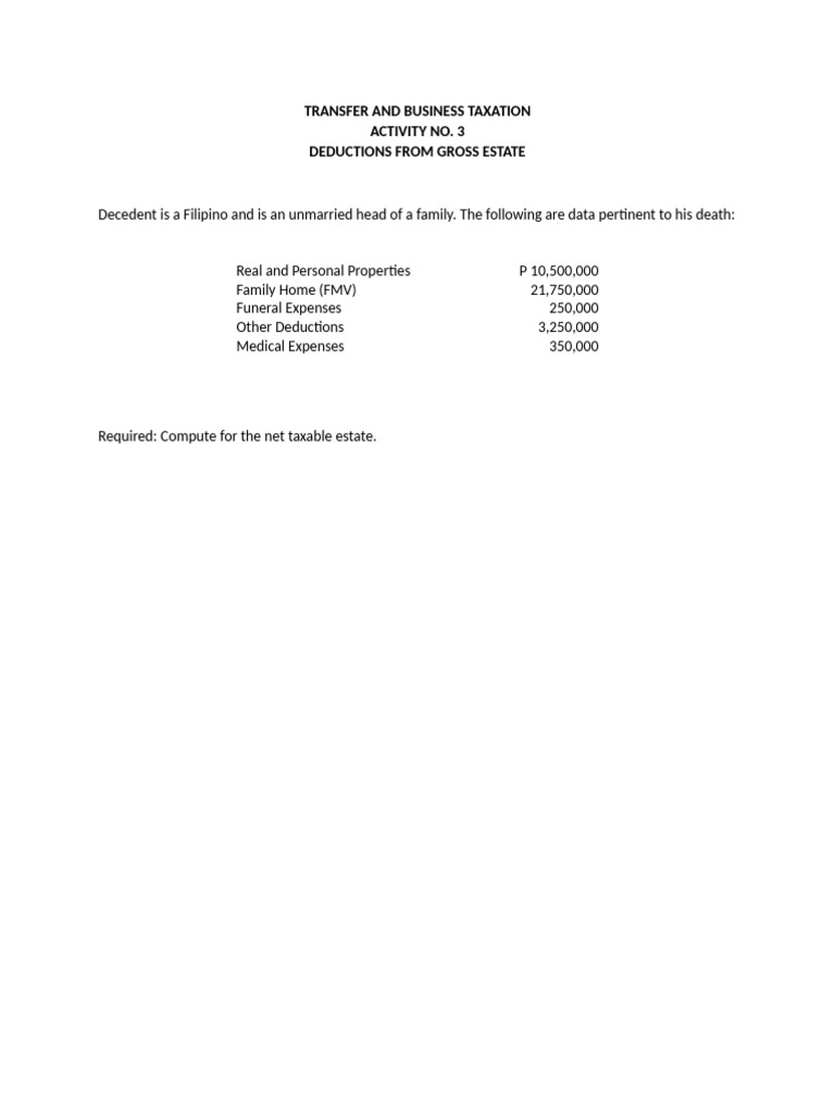 Activity 3 - Deductions To Gross Estate | PDF