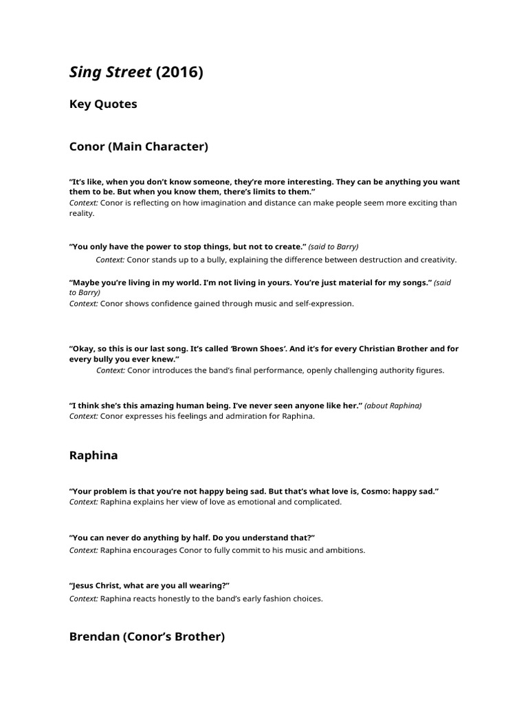 Sing Street - Key Quotes | PDF | Love