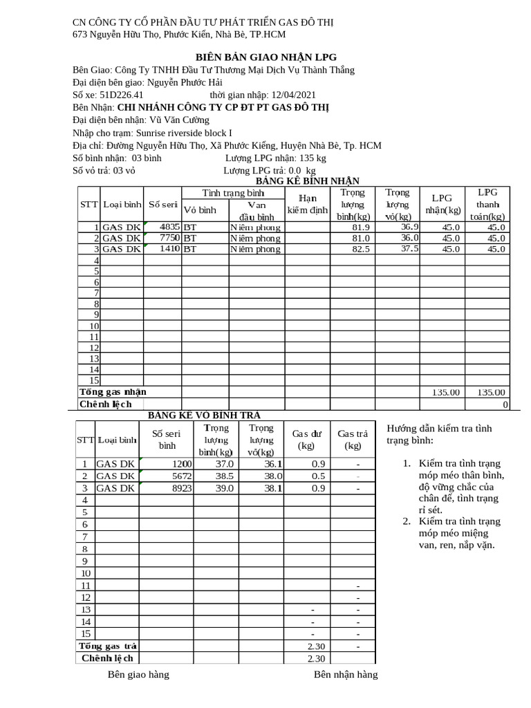 Bien Ban Nhan Gas Binh | PDF