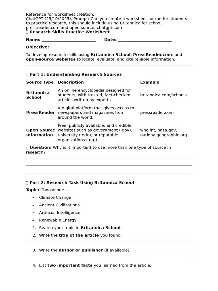? Research Skills Practice Worksheet | PDF