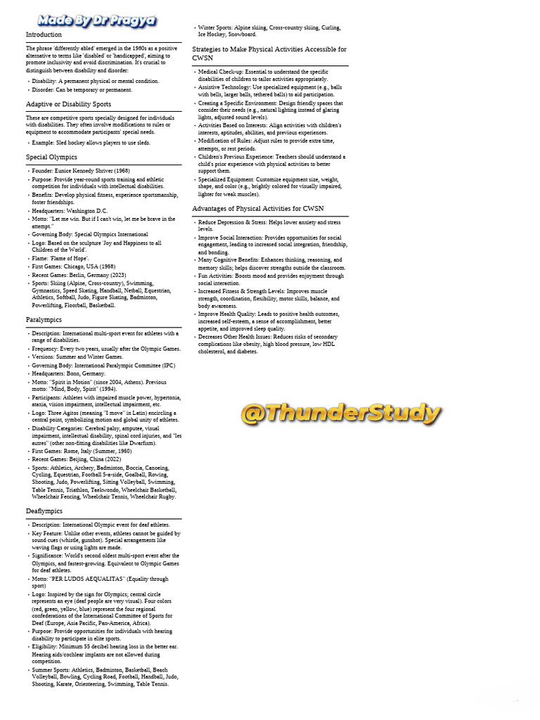 Physical Education C-4 Cheat Sheet @thunderstudy | PDF | Sports