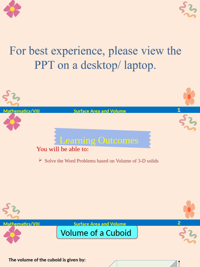PPT3 CB VIII Math Surface Area and Volume | PDF | Volume | Area