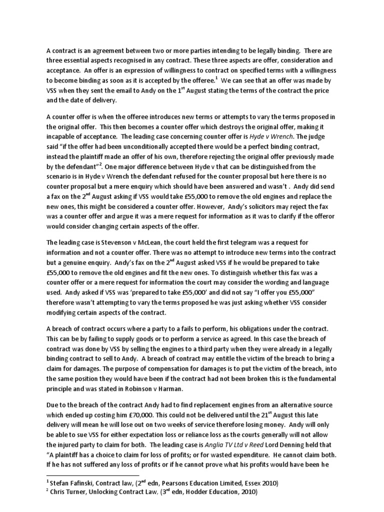 Contract Law Assignment 2 | PDF | Offer And Acceptance | Damages