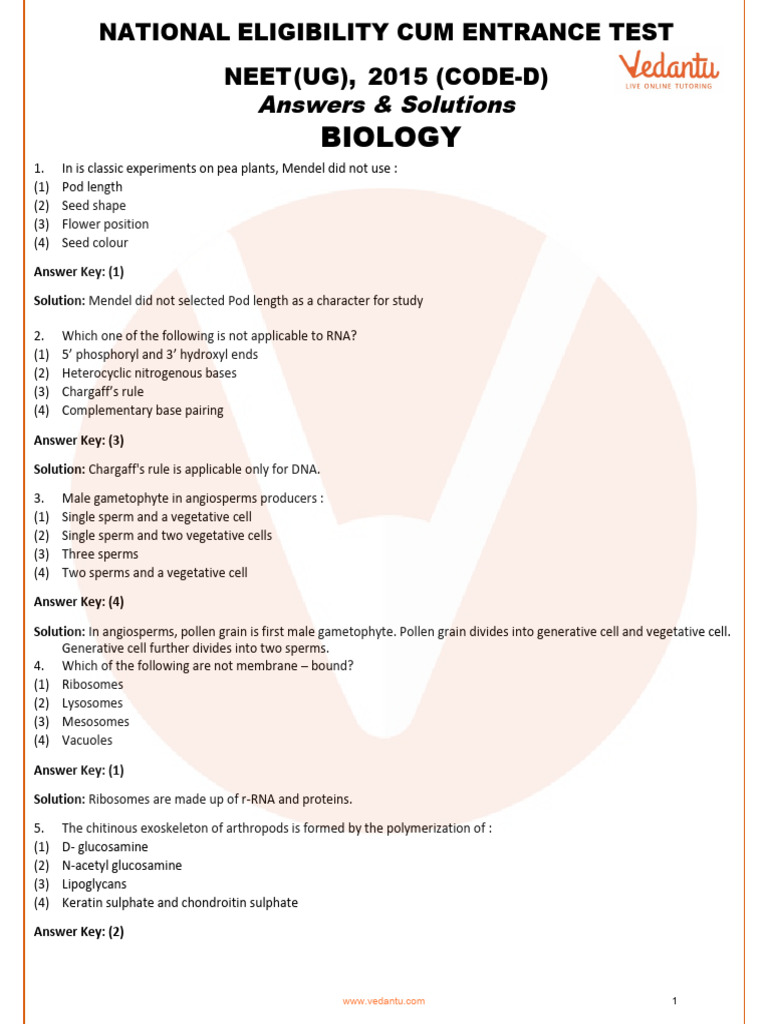 NEET 2015 Question Paper With Answers - Code D | PDF | Dominance ...