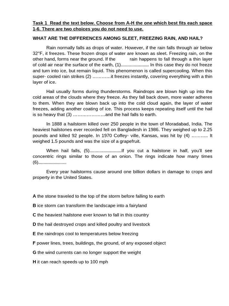 Weather - Vocabulary Test | PDF | Hail | Ice