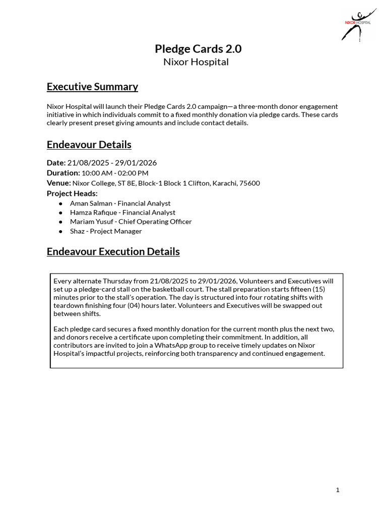 Pledge Cards Operational Plan - NH '25-'26 | PDF