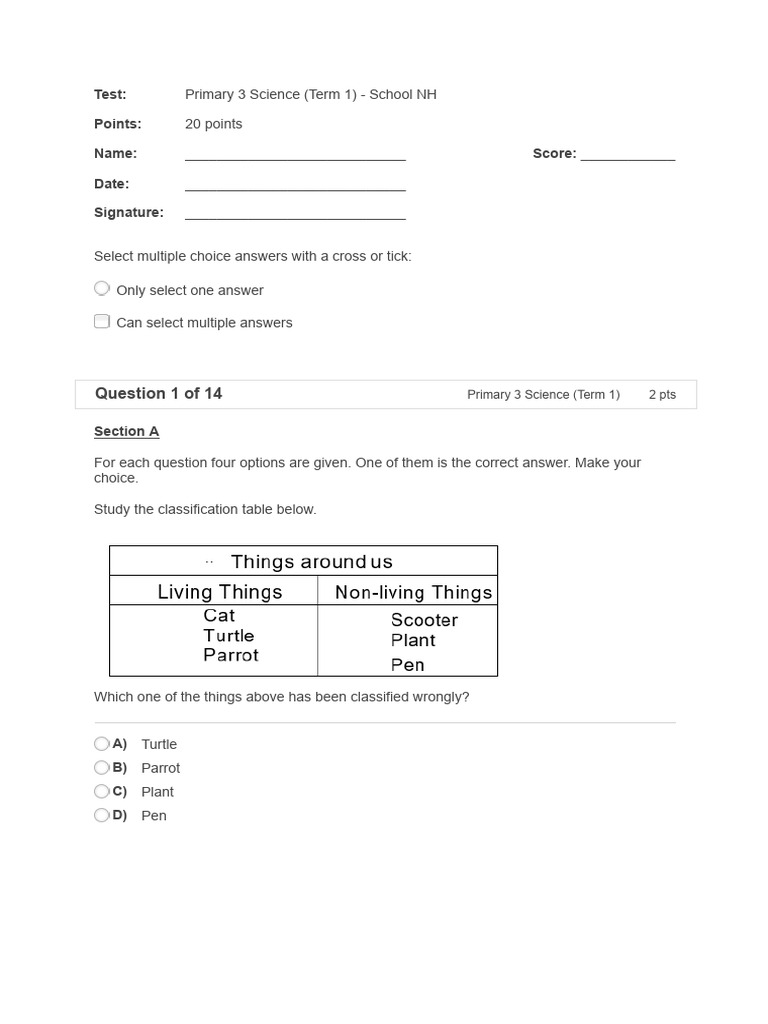 Primary 3 Science Term 1 - Nan Hua_1626331004 | PDF | Birds | Zoology