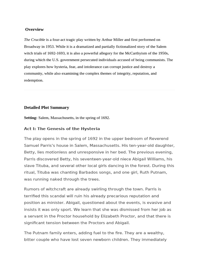 Crucible Summary + Themes | PDF