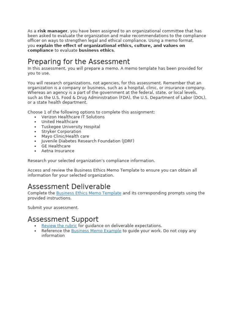 HCS 335 Wk 3 Summative Assessment- Business Ethics Memo | PDF ...