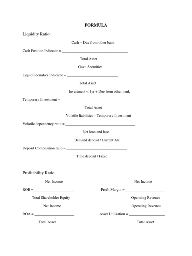 Financial Ratios and Formulas Guide | PDF