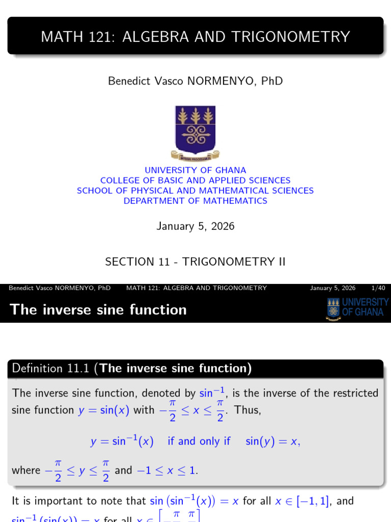 Math 121 Section 11 Slides Trigonometry II | PDF | Trigonometric ...