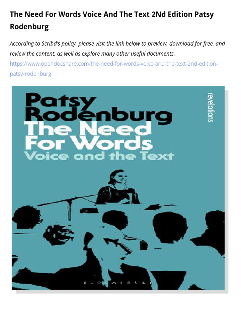 The Need For Words Voice And The Text 2nd Edition Patsy Rodenburg | PDF ...