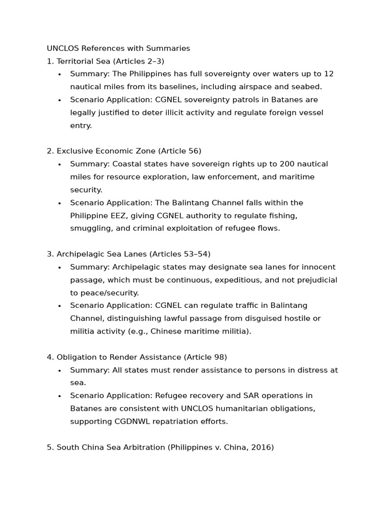 UNCLOS References With Summaries | PDF