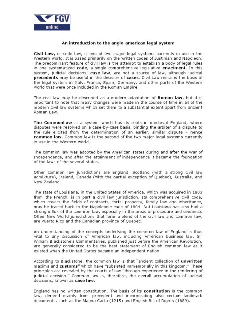 Introduction Anglo American Legal System | PDF | Precedent | Common Law