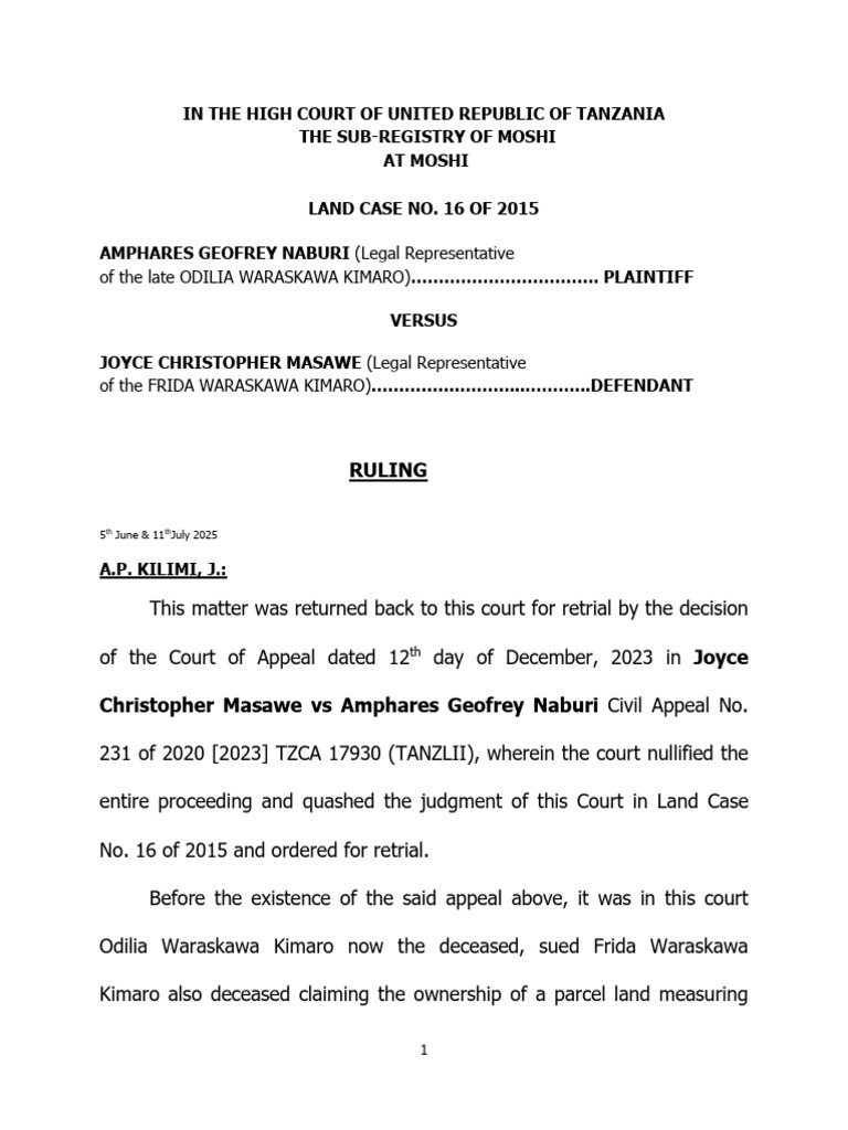 Amphares Geofrey Naburi(Legal Representative of the Late ODILIA ...