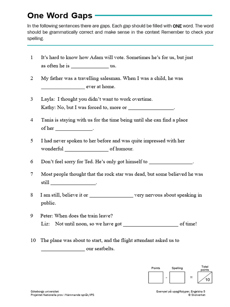 ExtraNP En5 One Word Gaps | PDF