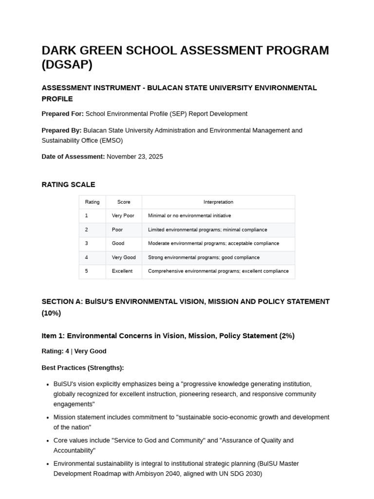 DGSAP Assessment BulSU Completed | PDF | Water Pollution | Waste Management