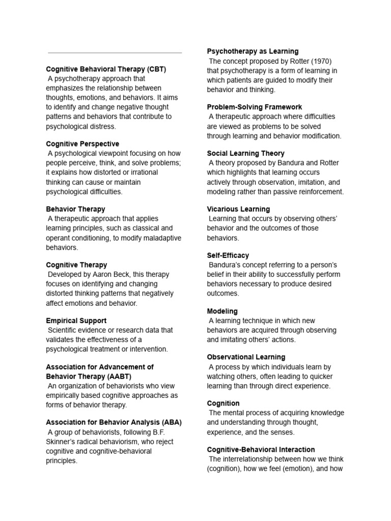 Cognitive Behavioral Therapy Terms | PDF | Rational Emotive Behavior ...