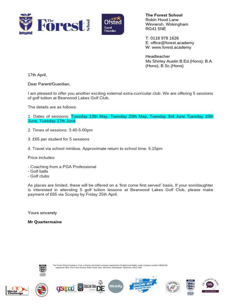 Forest School Golf Letter | PDF