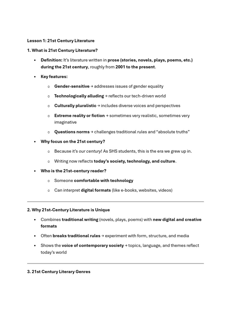 21st Century Lesson 1 Reviewer | PDF | Novels | Creative Nonfiction