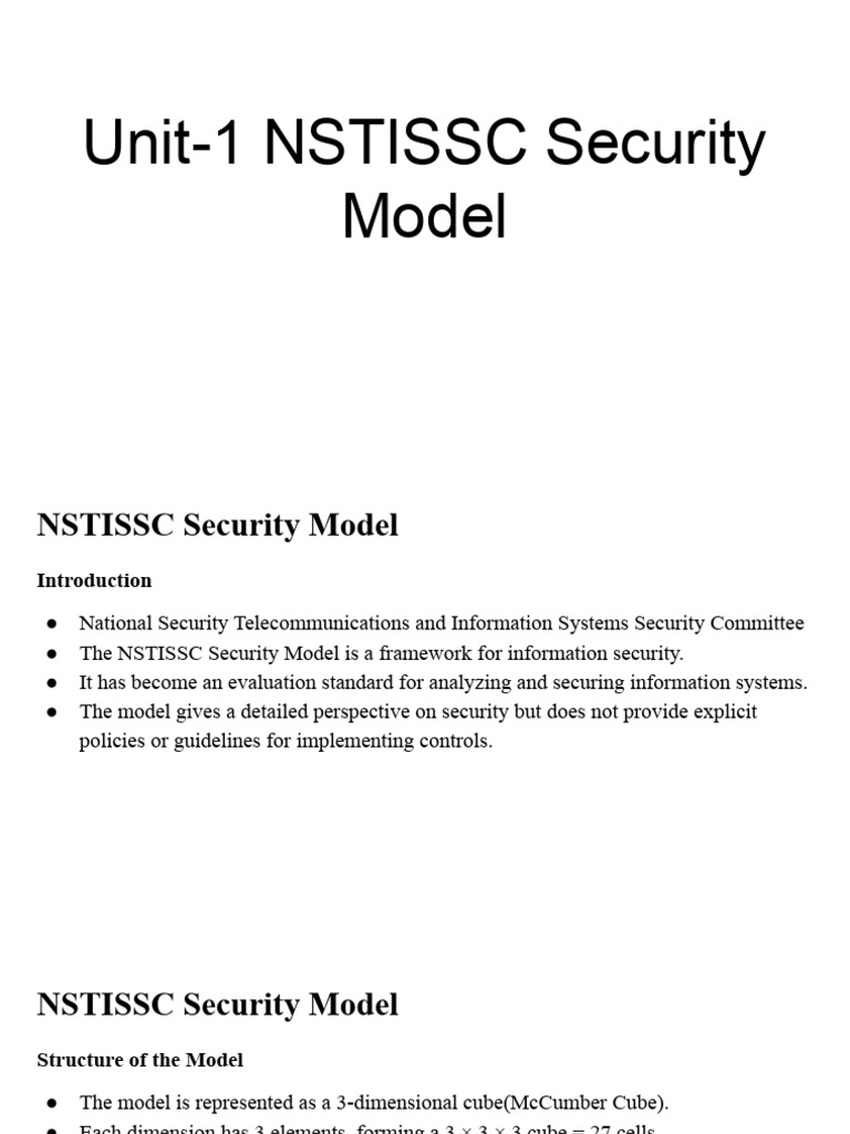 Unit-1 NSTISSC Security Model | PDF | Computer Security | Security