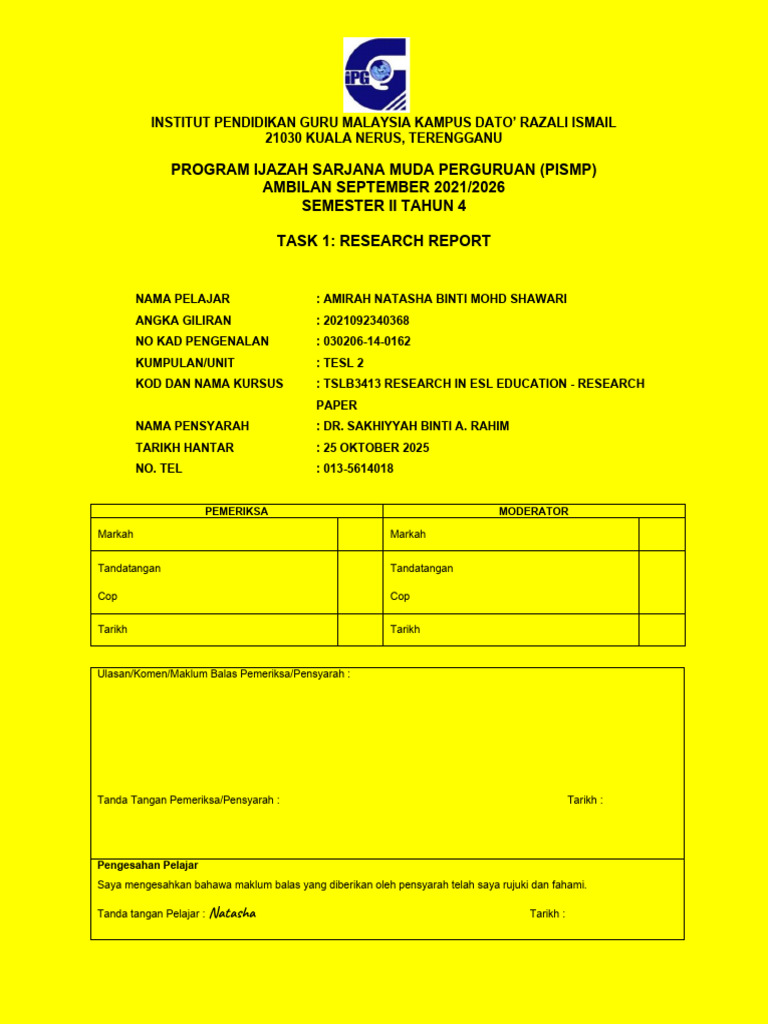 Tslb3413 t2 Amirah Natasha Binti Mohd Shawari | PDF | Self Efficacy ...