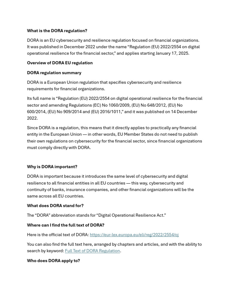 What Is The DORA Regulation | PDF