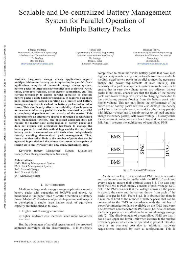 Scalable and De-Centralized Battery Management System For Parallel ...