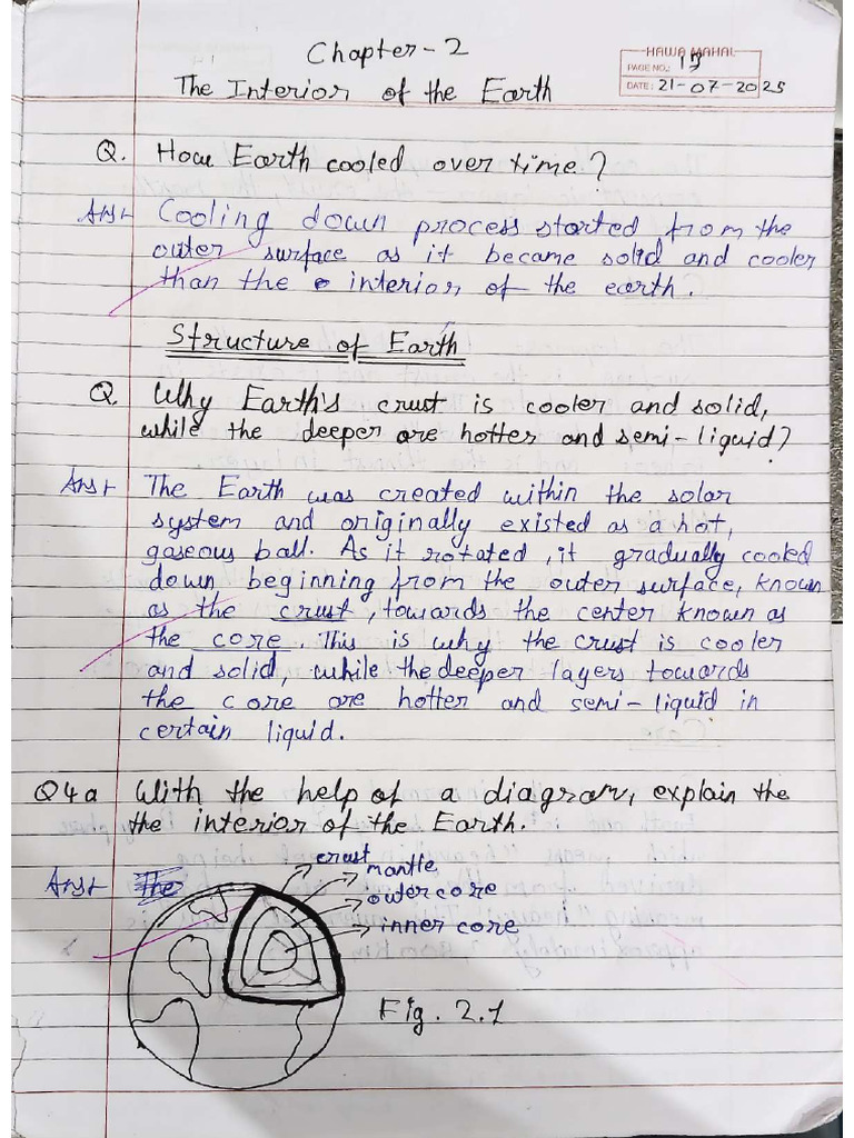 Ch. 2 The Interior of The Earth Notes - Grade 7th | PDF