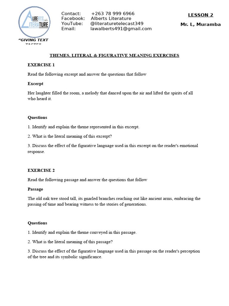 Lesson 2 Themes & Meanings Exercise | PDF