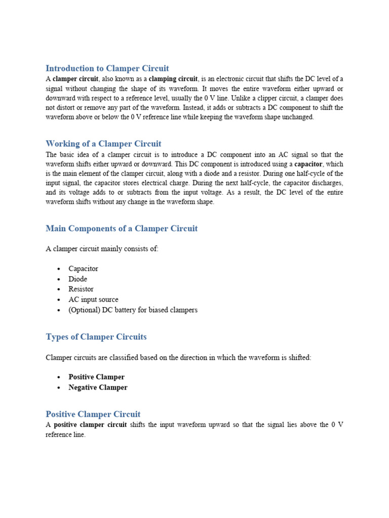 Clamper Circuit and Its Types | PDF | Electrical Components | Computer ...