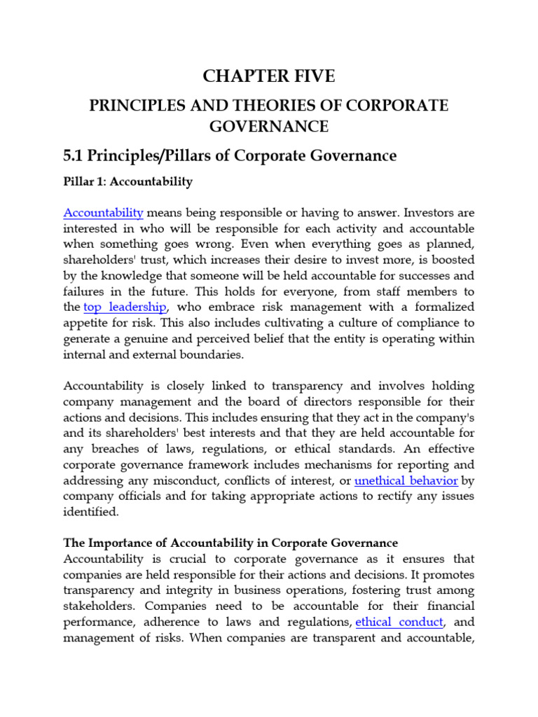 CHAPTER FIVE Principles and Theories of Corporate Governance | PDF ...