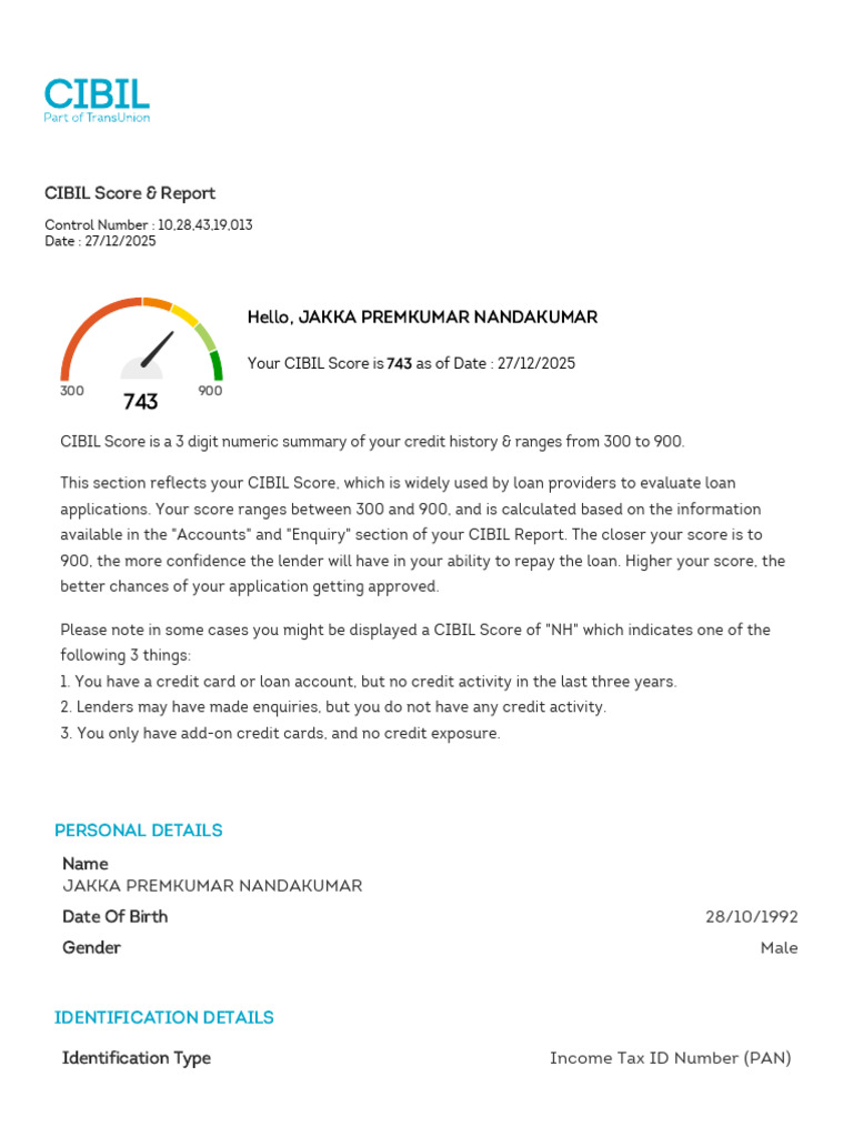 CIBIL Report - Dec 27 | PDF | Line Of Credit | Finance & Money Management