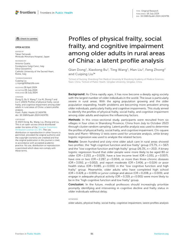 7.profiles of Physical Frailty, Social Frailty, and Cognitive ...