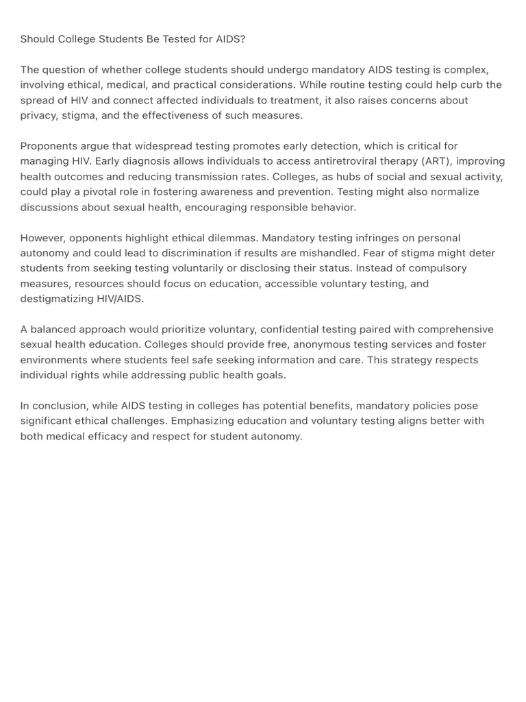 Should College Students Be Tested For AIDS | PDF