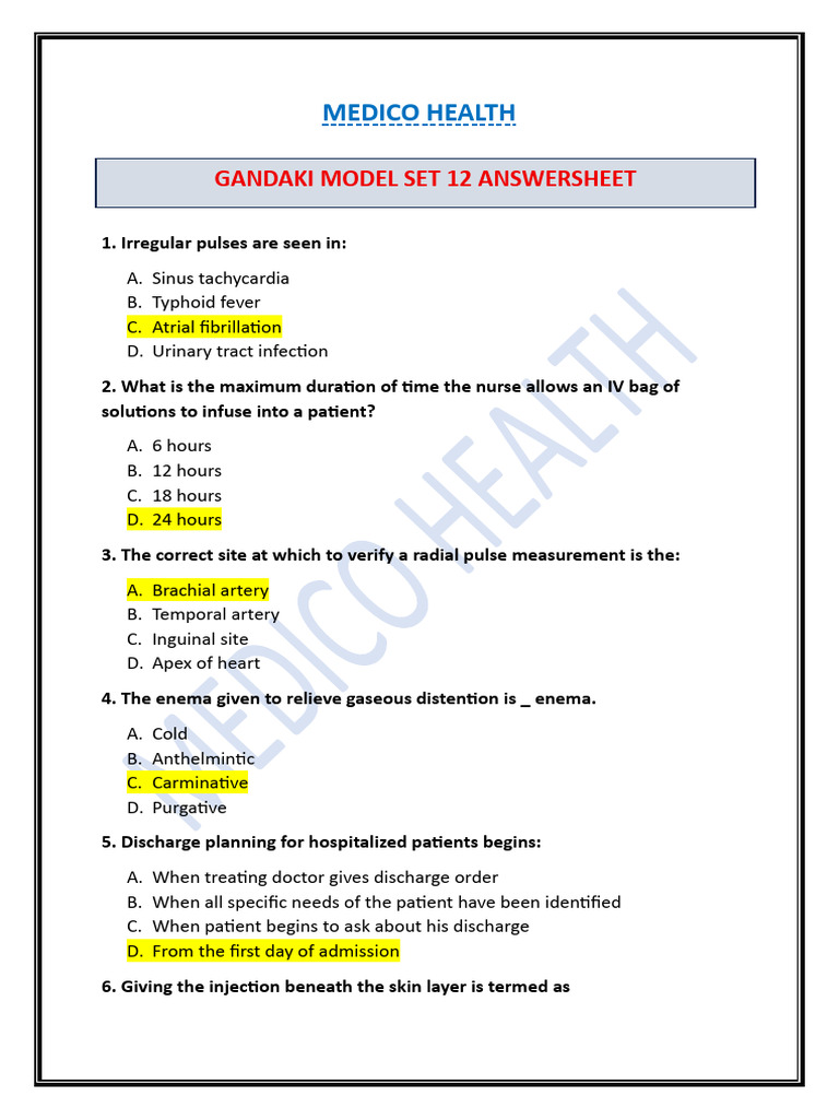 Model Set 12 Answersheet | PDF | Eradication Of Infectious Diseases ...