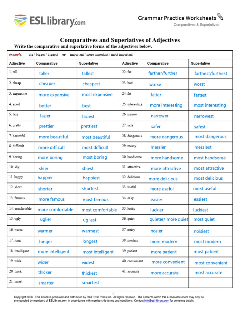 Comparatives Superlatives Worksheet With Answers | PDF | Adverb