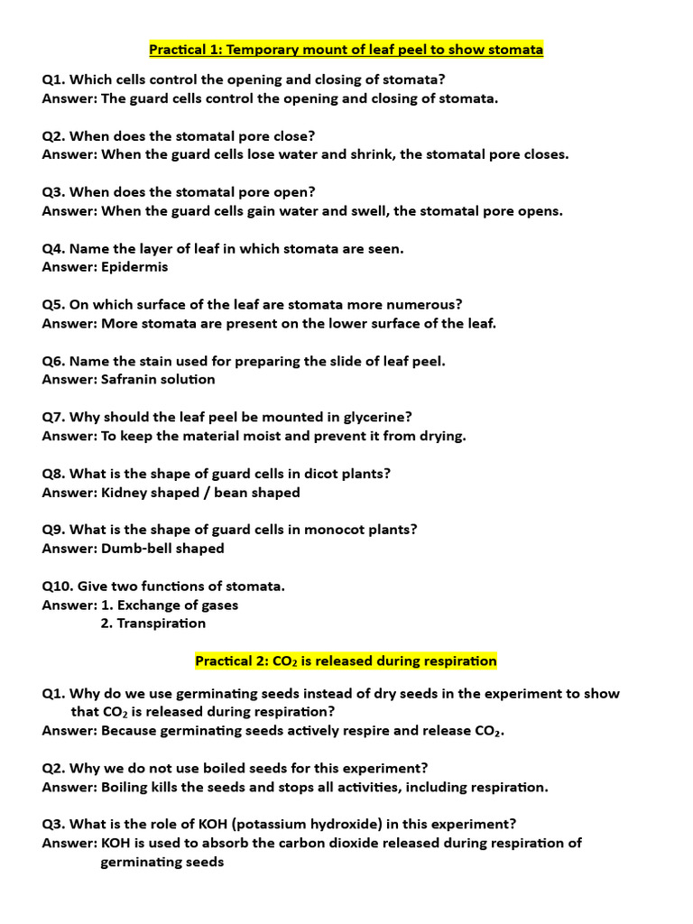 Viva Questions For Practice (Class 10) | PDF | Stoma | Seed