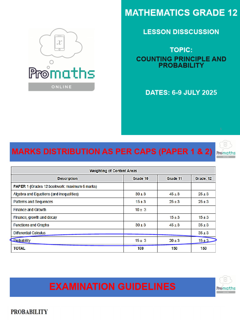 Promaths Grade 12 Mathematics -PROBABILITY -2025 | PDF | Probability | Number Theory