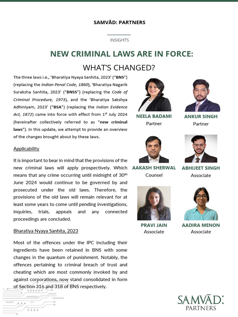 Samvad Update New Criminal Laws Are in Force Whats Changed | PDF ...