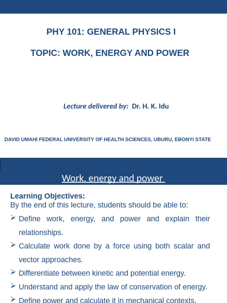 PHY 101 2024-2025 Lecture note | PDF | Force | Potential Energy