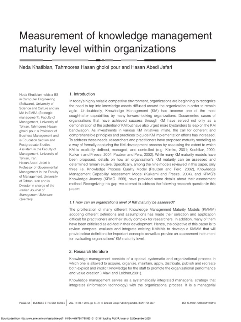 Khatibian (2010) - Measurement of Knowledge Management | PDF | Knowledge Management | Strategic ...